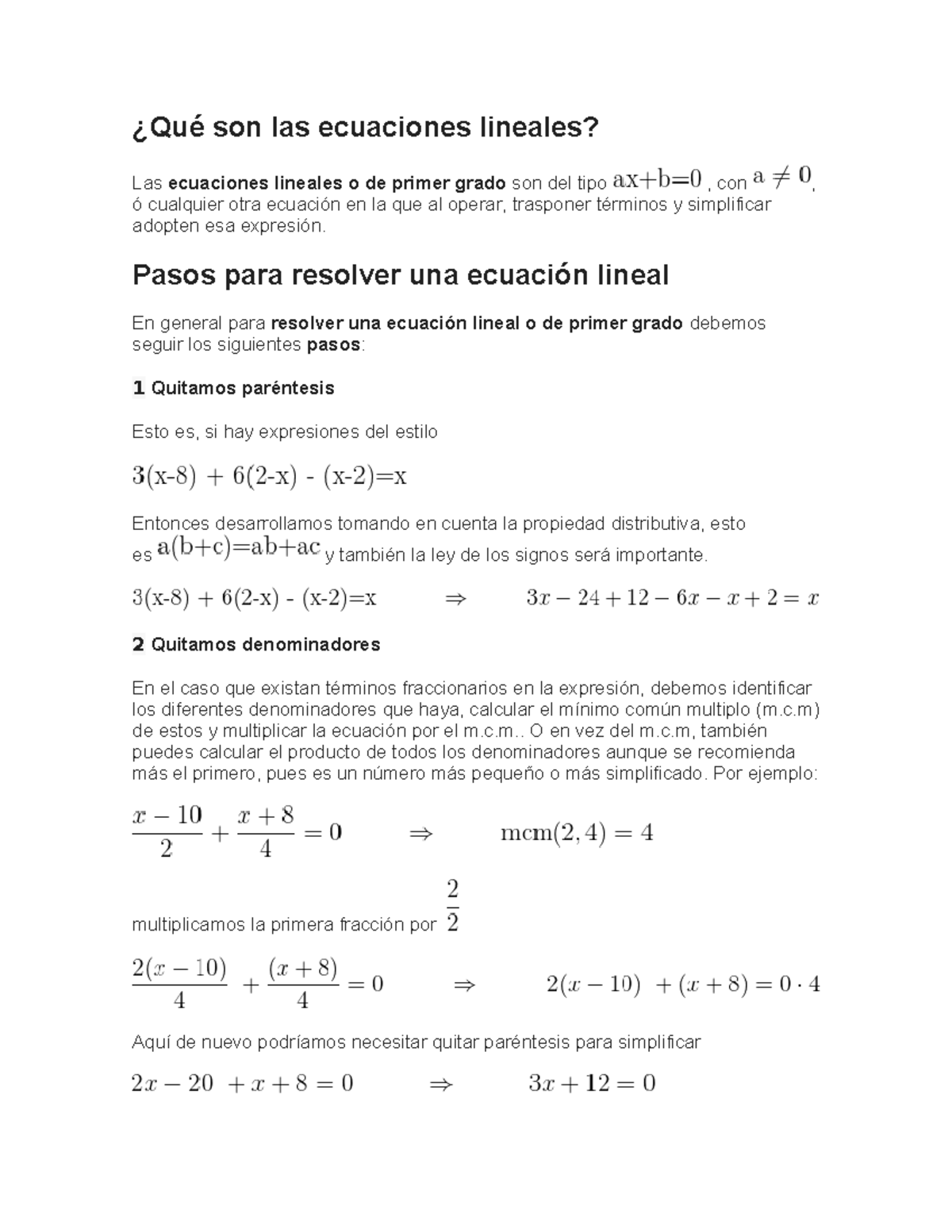 Qué son las ecuaciones lineales - Pasos para resolver una ecuación lineal En general para ...