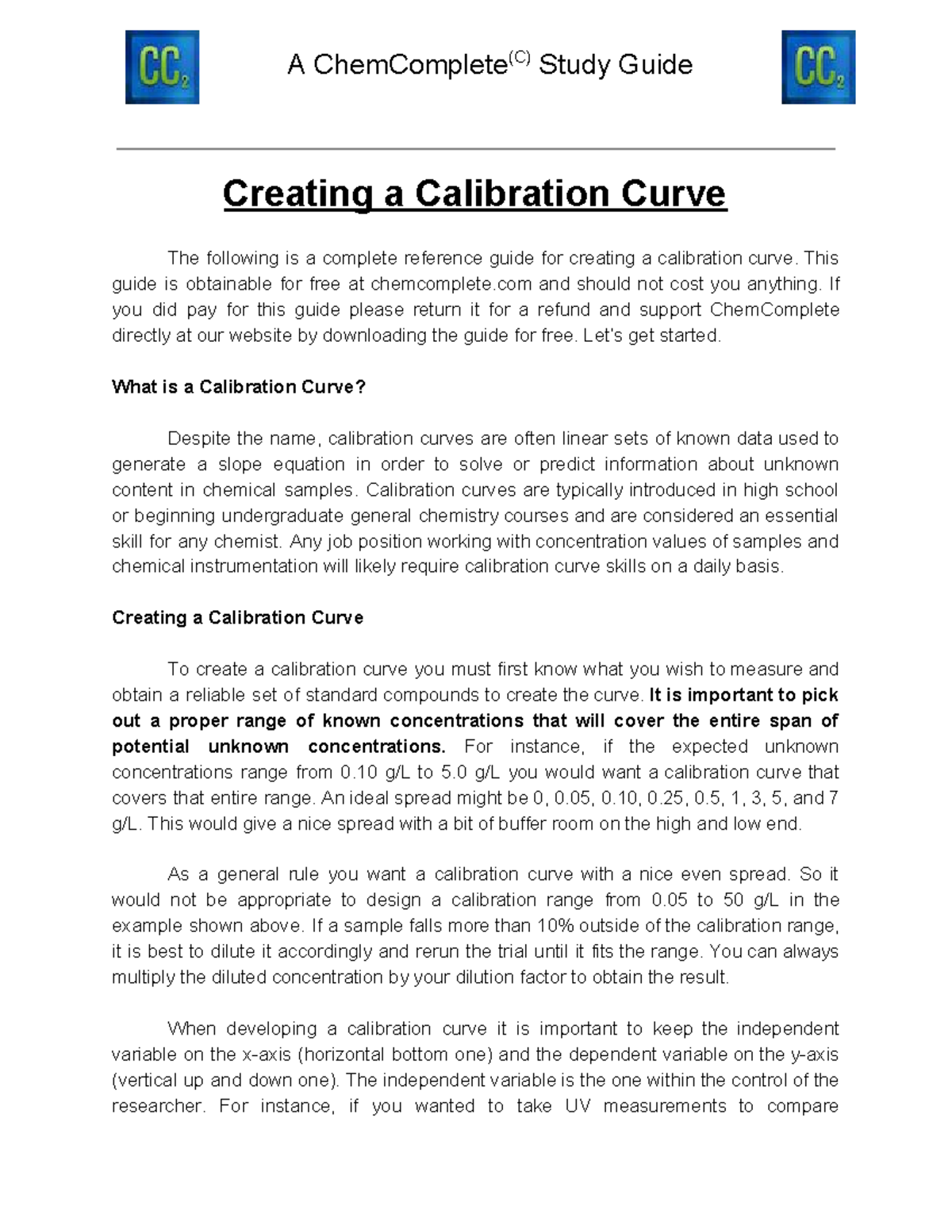 Calibration Curve Guide - A ChemComplete (C) Study Guide Creating a ...