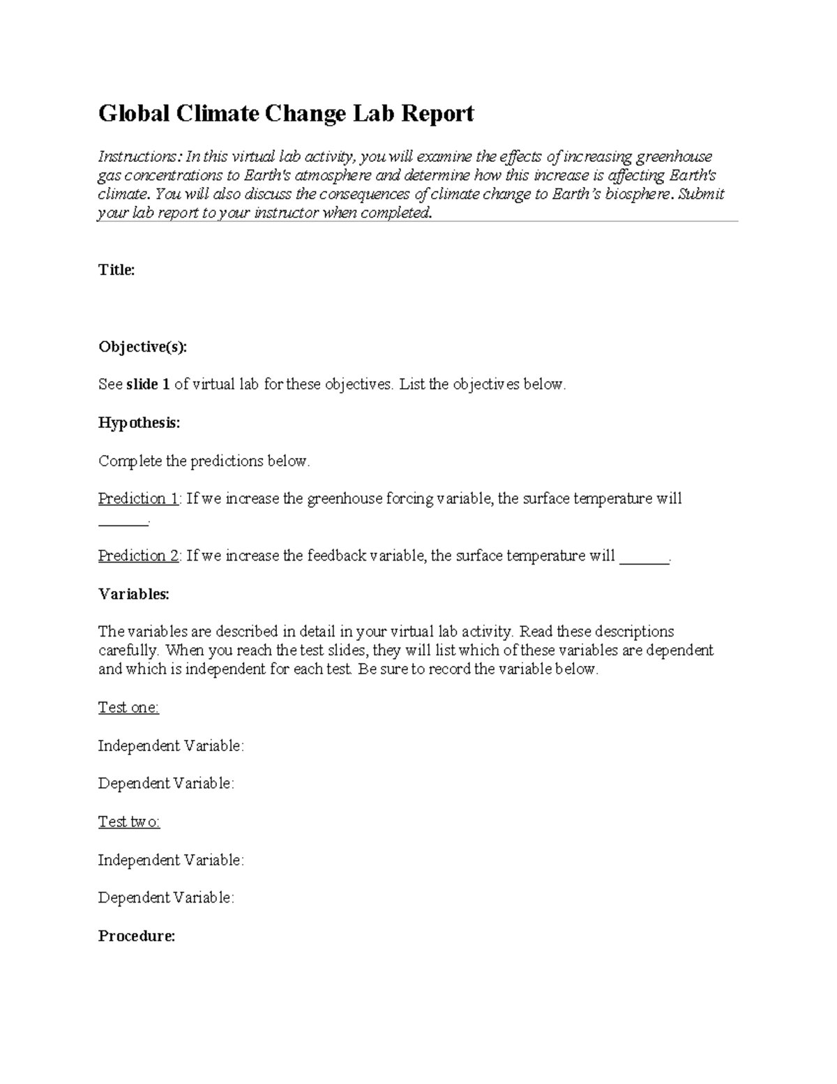 Global climate change lab report - Global Climate Change Lab Report ...