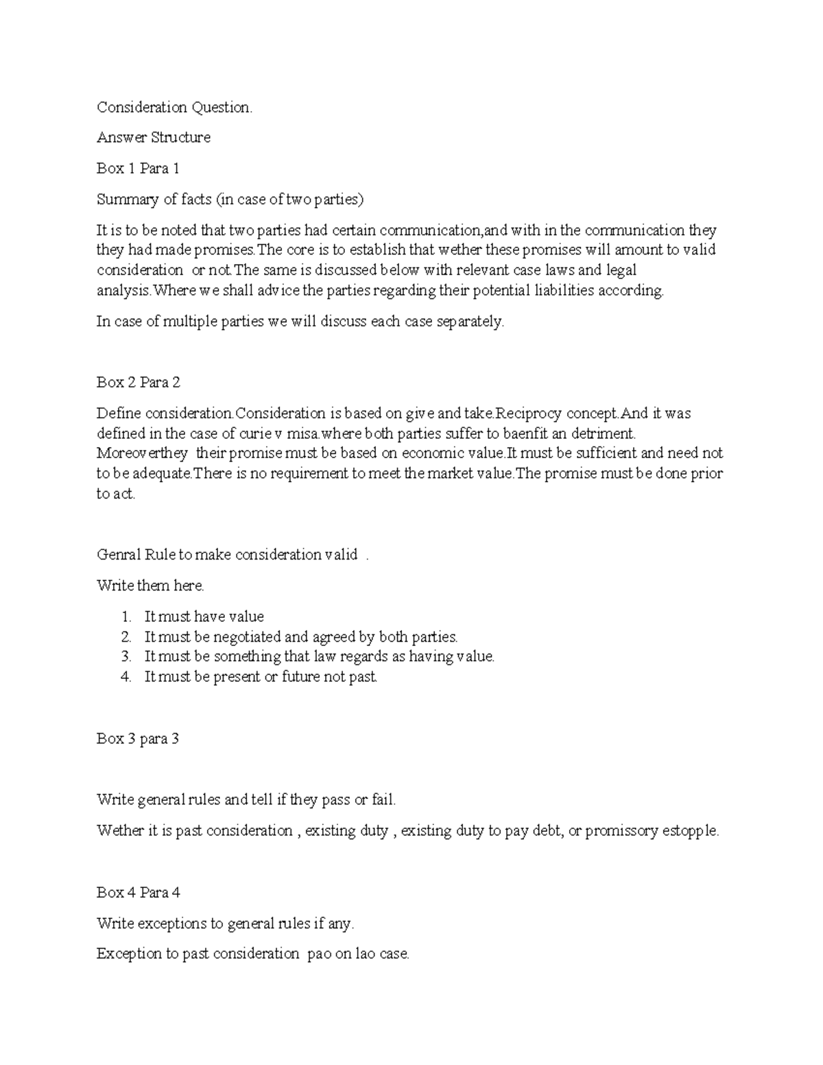 Answer Structure - notes - Consideration Question. Answer Structure Box ...
