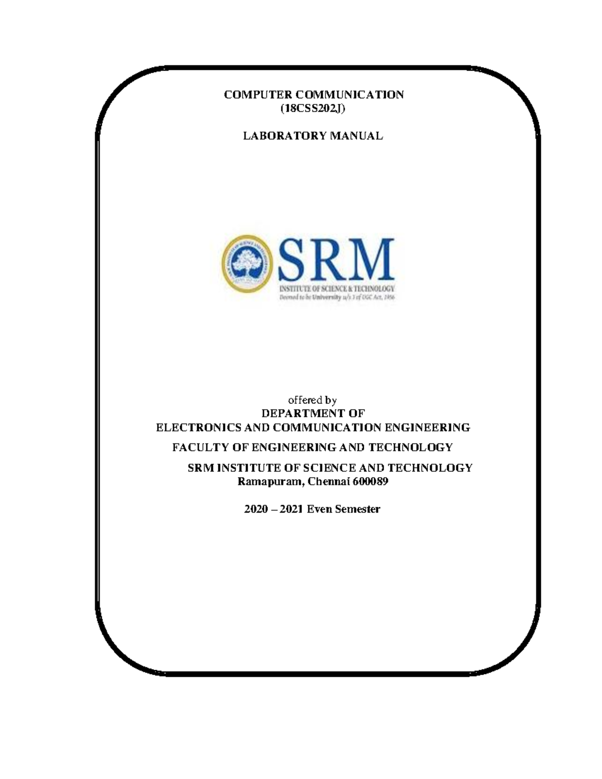 18CSS202J Computer Communication Lab Manual - COMPUTER COMMUNICATION ...