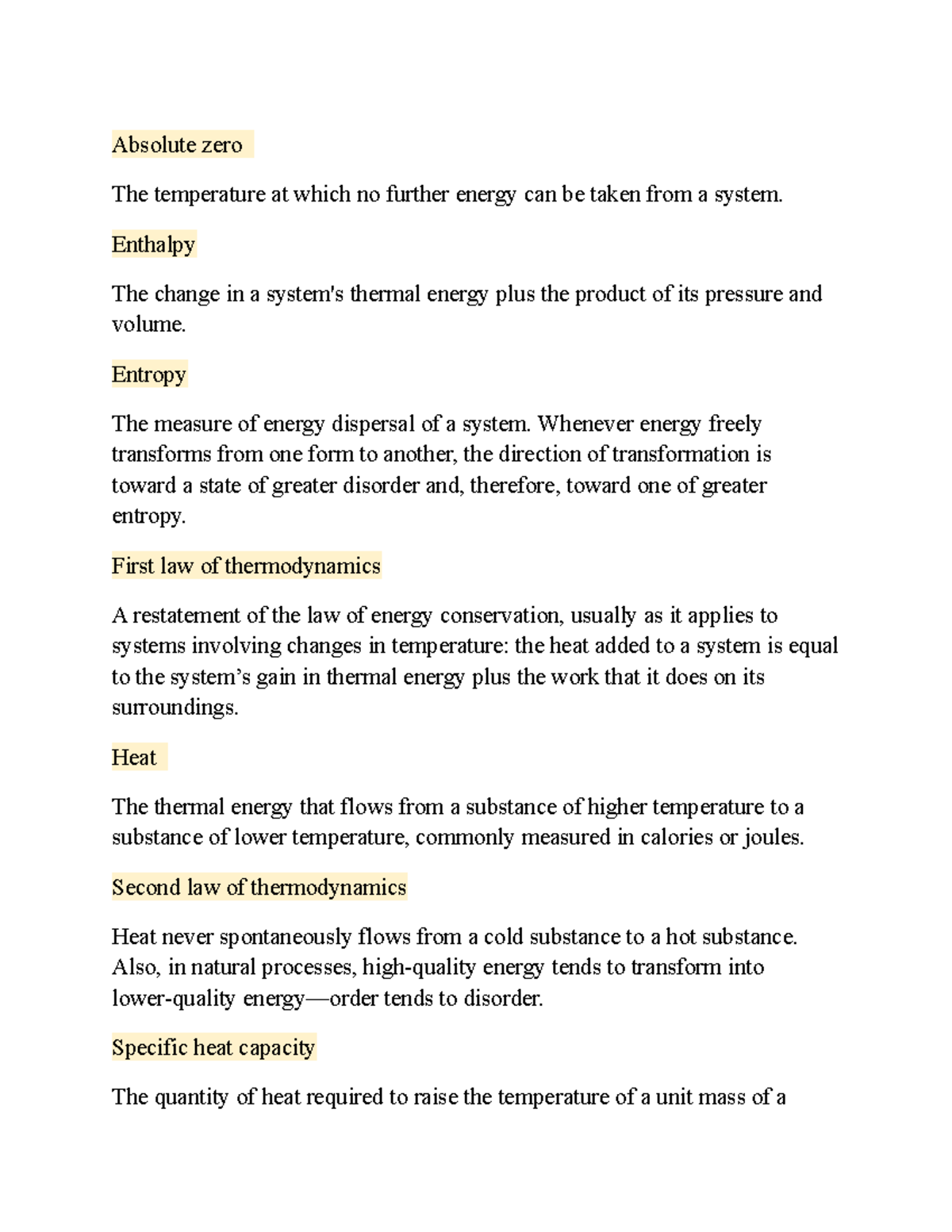 EDS Ch. 6 Summary - Absolute zero The temperature at which no further ...