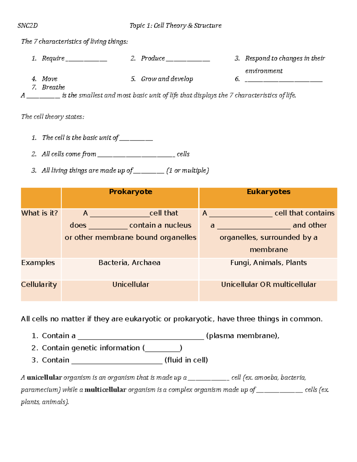 Topic 1 Cell theory and structure - The 7 characteristics of living ...