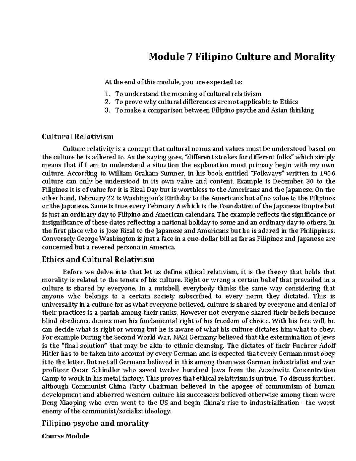 W7- Module 007- The Act- Culture in Moral Behavior - Course Module ...