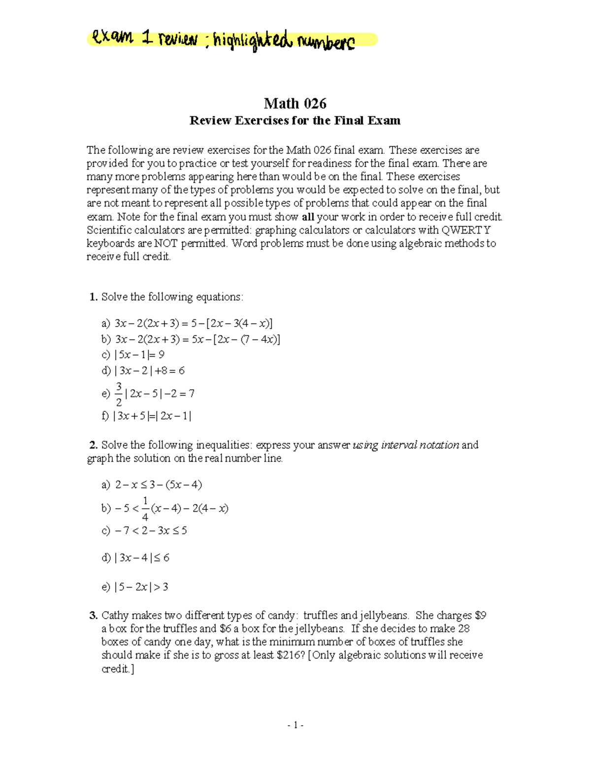 Exam 2 review (extra problems) - Math 026 Review Exercises for the ...