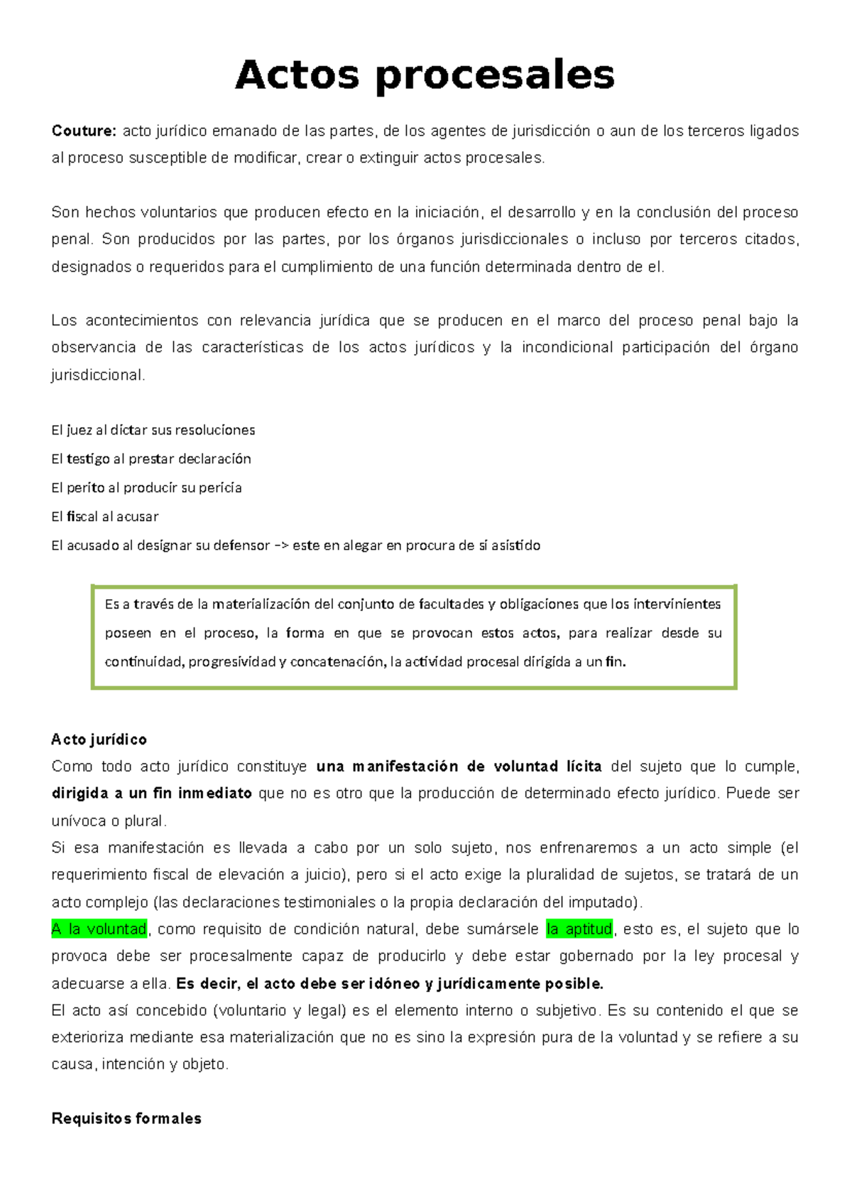 Actos procesales - Procesal 1 - Actos procesales Couture: acto jurídico ...