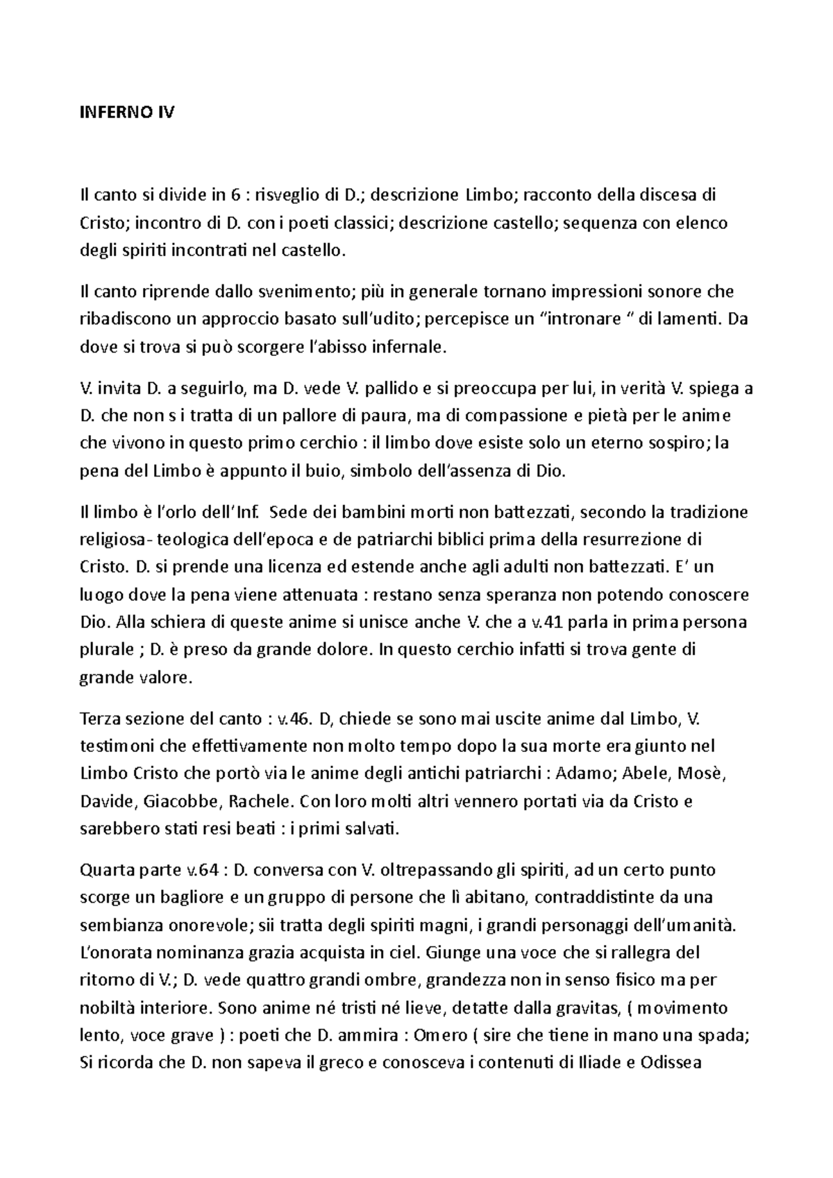 Praafrasi e analisi canto Inferno IV - INFERNO IV Il canto si divide in ...