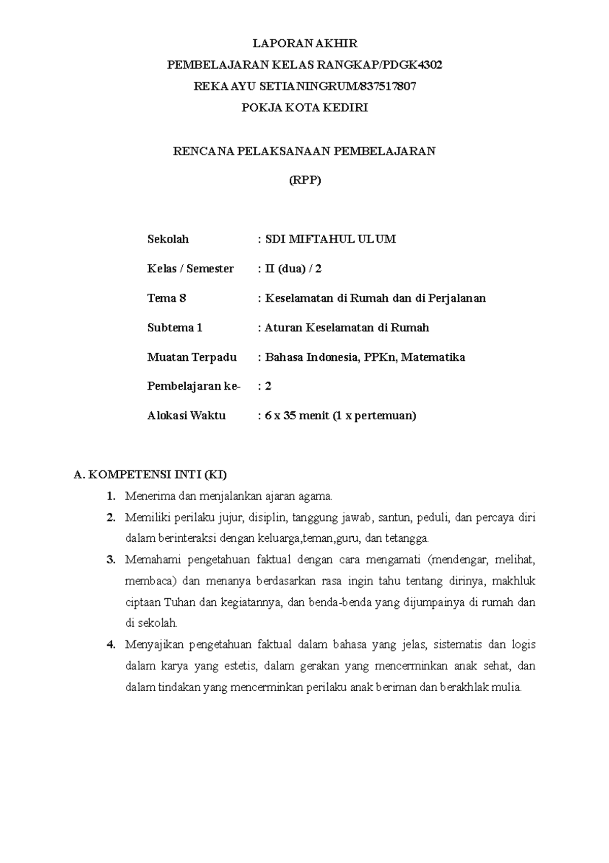 Revisi RPP 1 Kelas Rendah - PEMBELAJARAN KELAS RANGKAP/PDGK REKA AYU ...