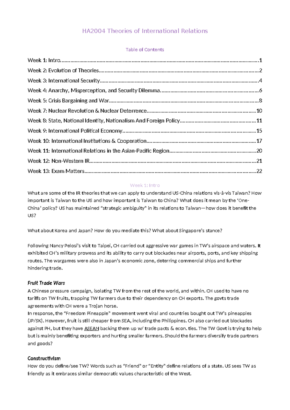 HA2004 IR Notes - HA2004 Theories of International Relations Table of ...