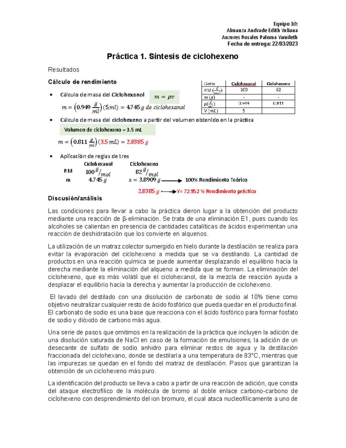 Práctica 1. S ciclohexeno - Equipo 10: Almanza Andrade Edith Yuliana ...