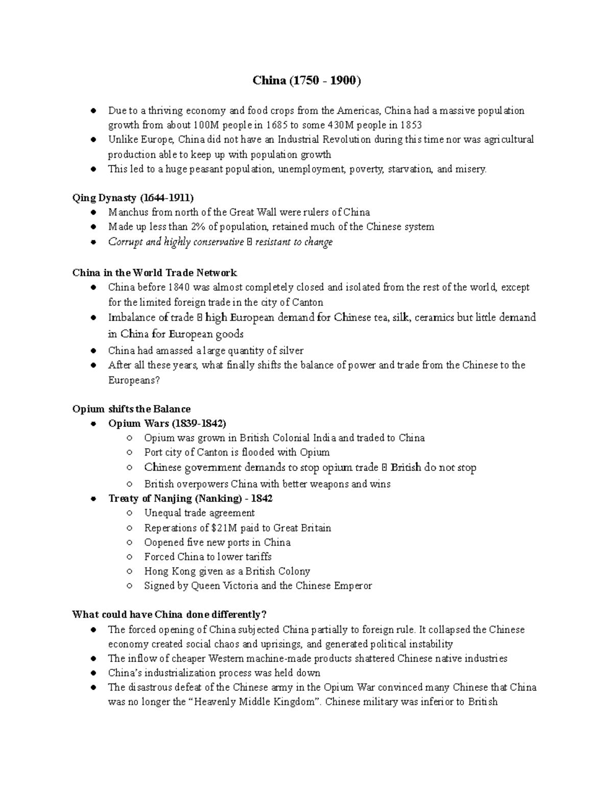 China (1750-1900) AP World Notes - China (1750 - 1900) Due to a ...