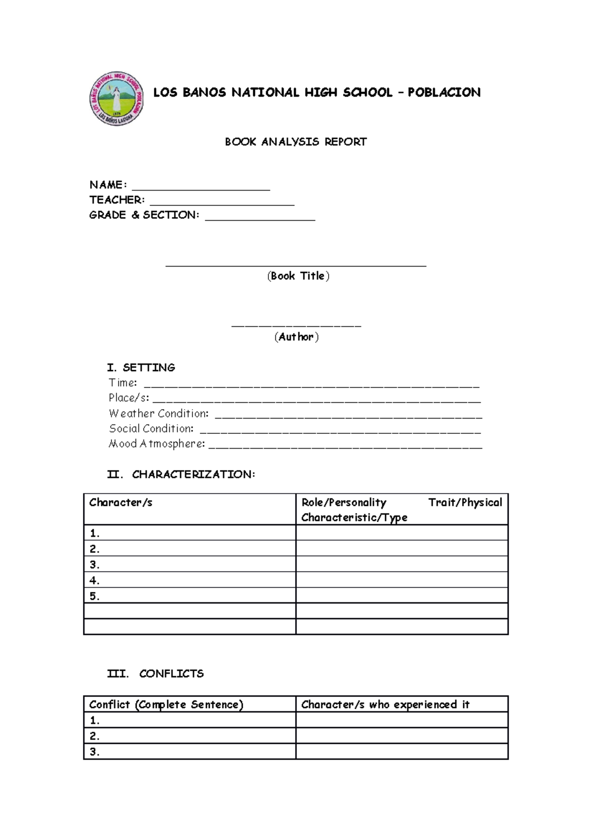 BOOK- Analysis- Report - LOS BANOS NATIONAL HIGH SCHOOL – POBLACION ...