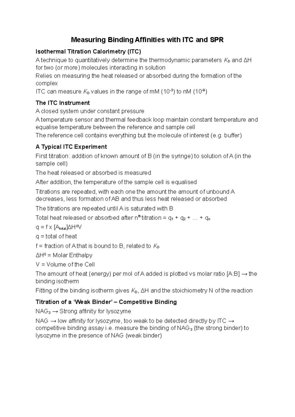Measuring Binding Affinities with ITC and SPR - Measuring Binding ...
