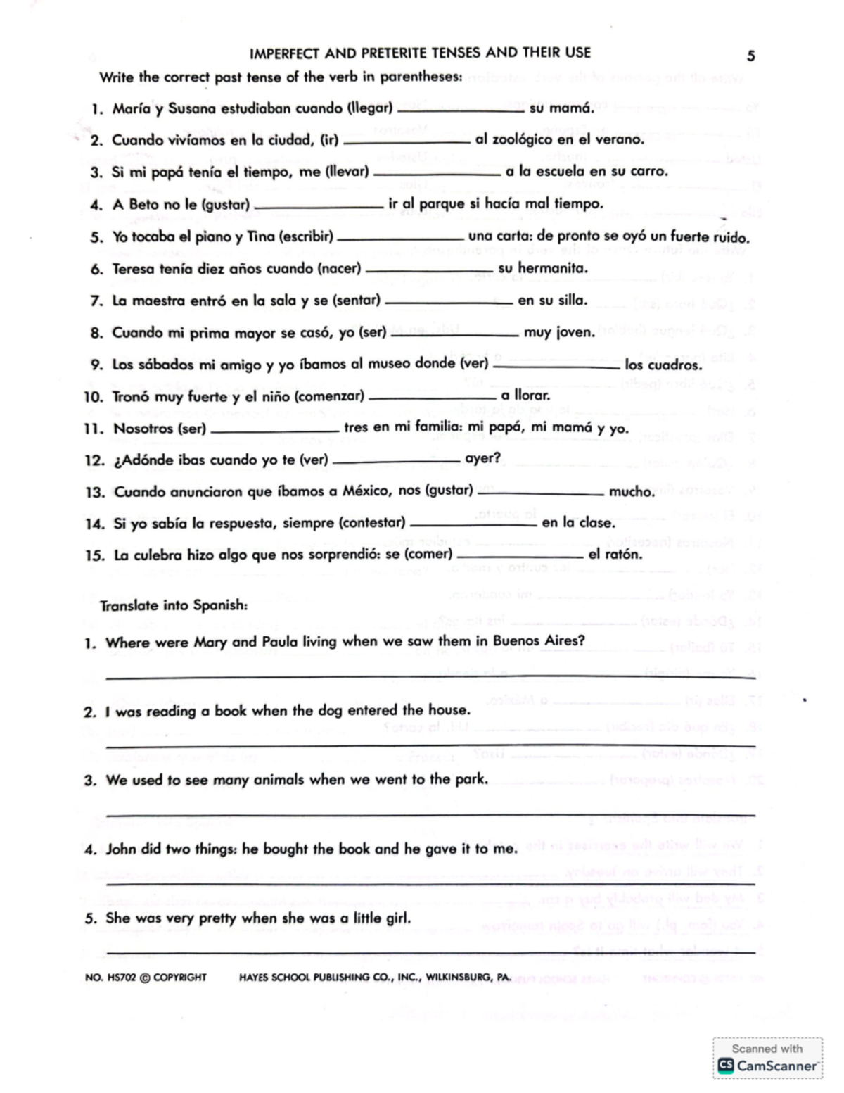 P 5 Hayes pret imp practice - IMPERFECT AND PRETERITE TENSES AND THEIR ...