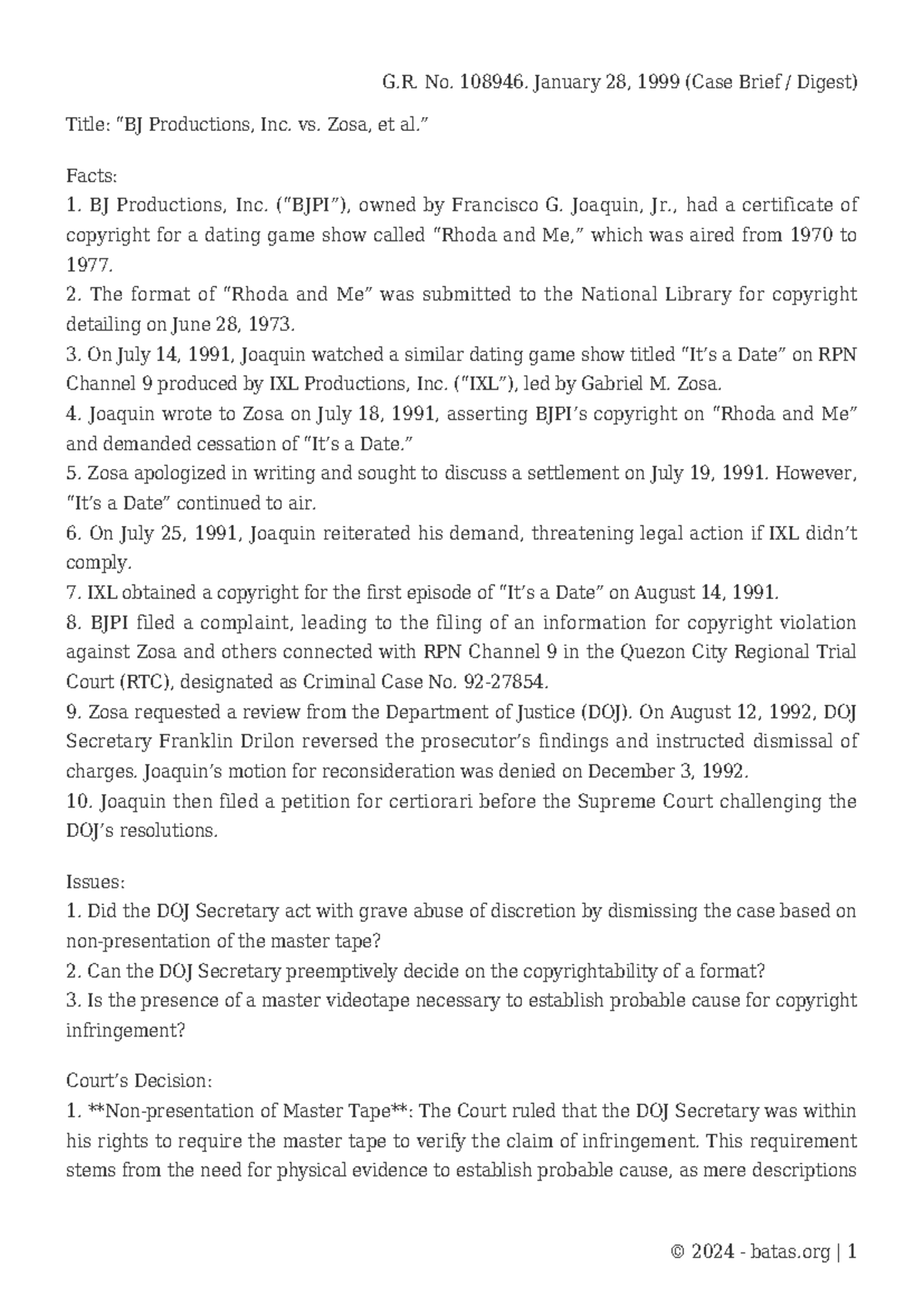 G.R. No. 108946. January 28, 1999 (Case Brief Digest) - G. No. 108946. January 28, 1999 (Case ...