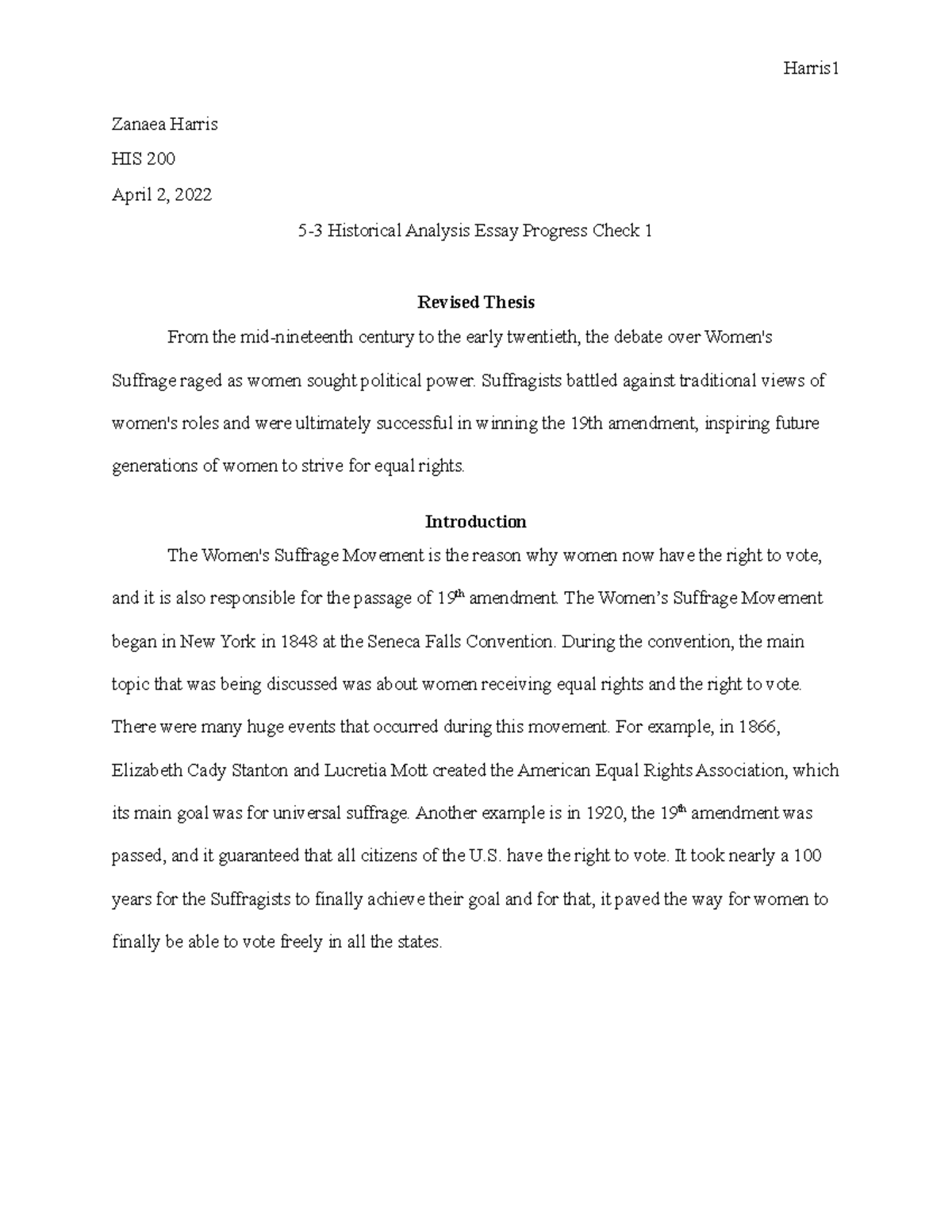 5-3 Historical Analysis Essay Progress Check 1 - Suffragists battled ...