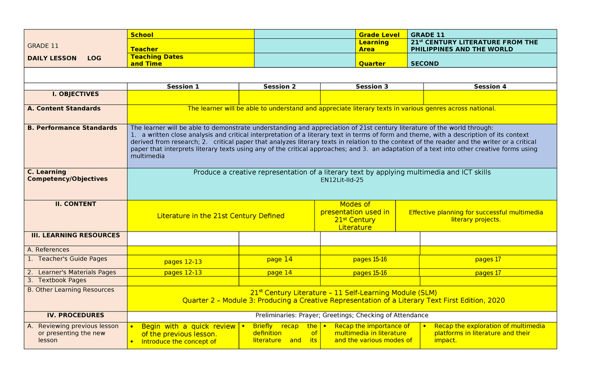 DLL 21ST 3 - daily lesson log - GRADE 11 DAILY LESSON LOG School Grade ...