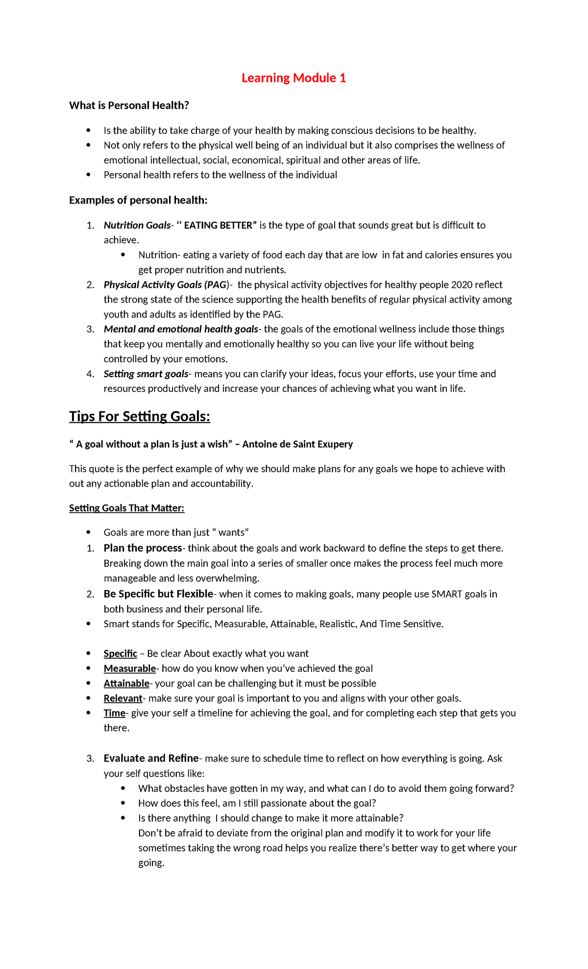 Learning Module CPHE 312 Summarize - Learning Module 1 What is Personal ...