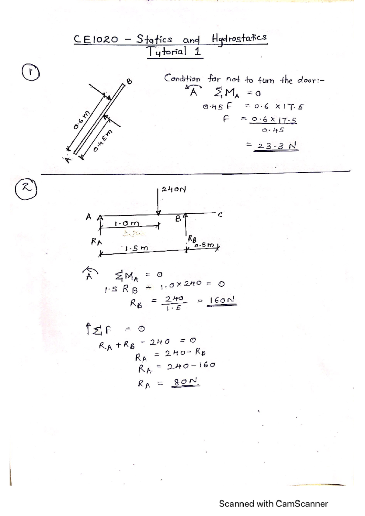 Tutorial 1 - Statics & Hydrostatics- Answers - civil engineering ...