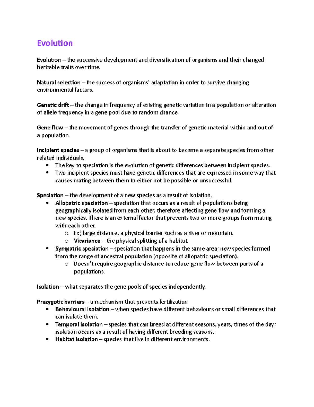 Notes - Evolution - BIOL 121 - UBC - Studocu