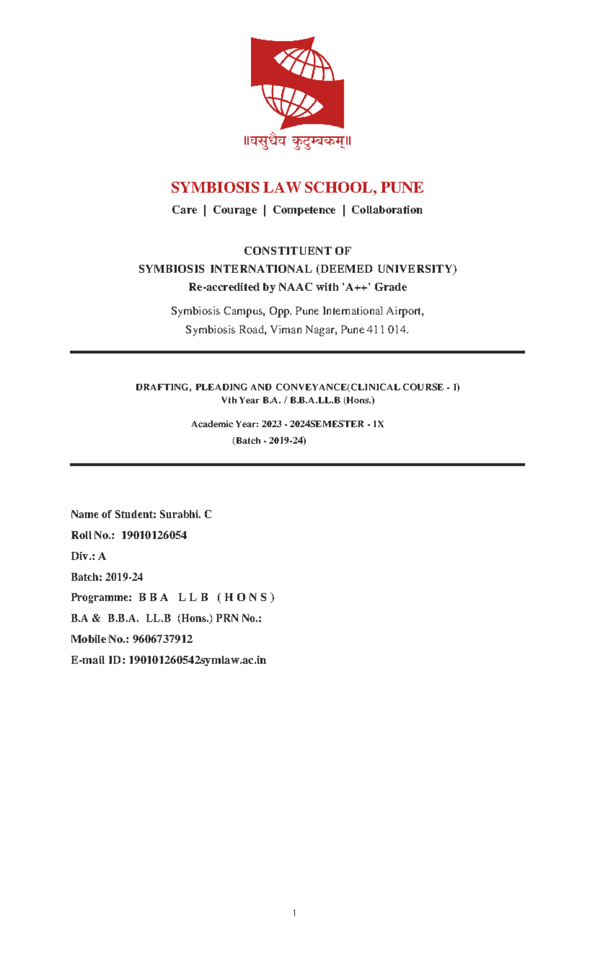 Compiled 16-30 DPC Drafts 19010126054 - 1 SYMBIOSIS LAW SCHOOL, PUNE Care | Courage | Competence ...