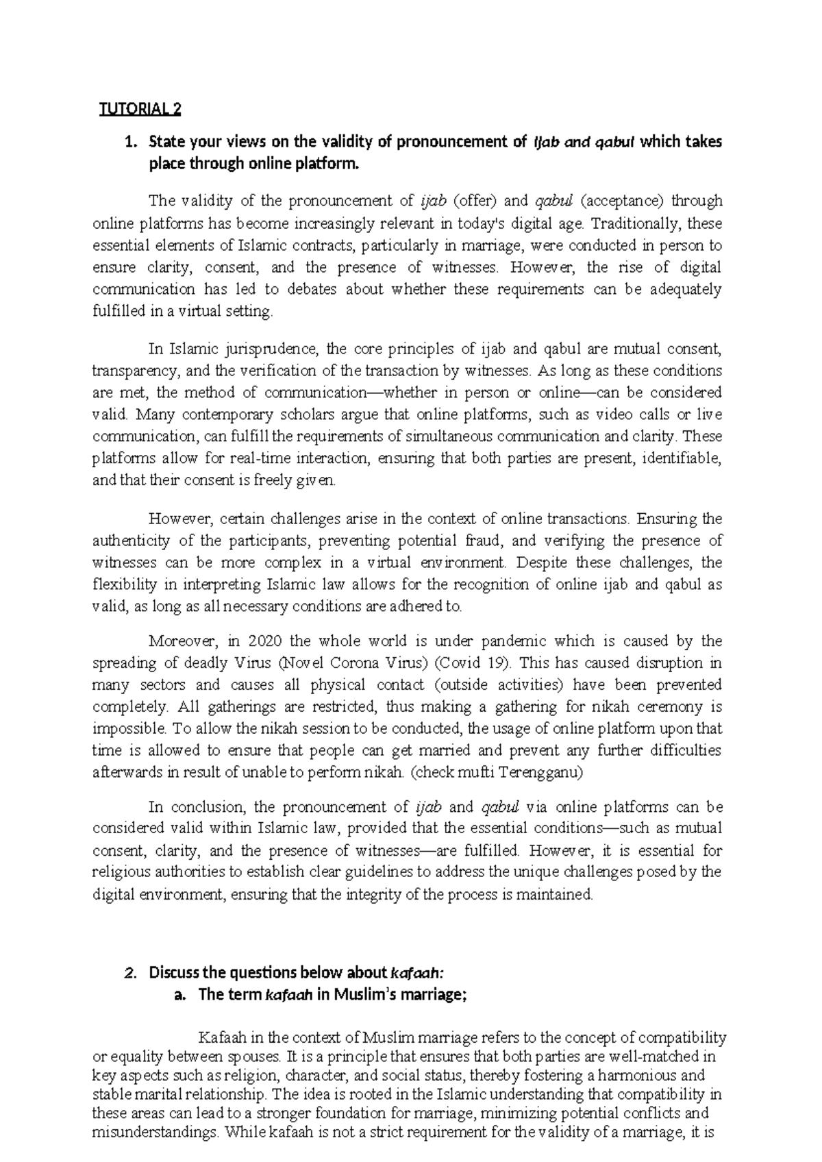 Tutorial 2 Week 3 answered - TUTORIAL 2 State your views on the ...