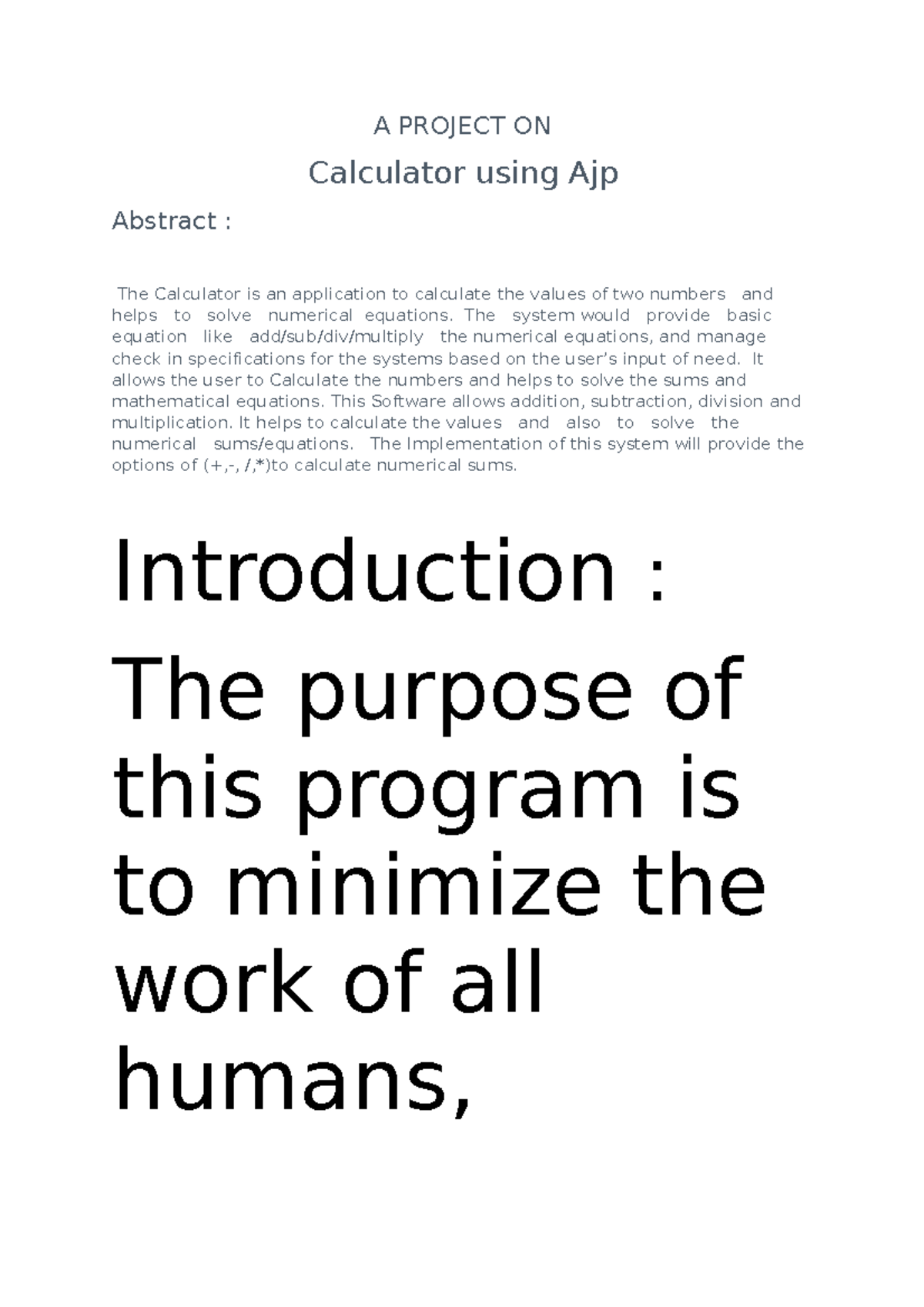 Quiz application - A PROJECT ON Calculator using Ajp Abstract : The Calculator is an application ...