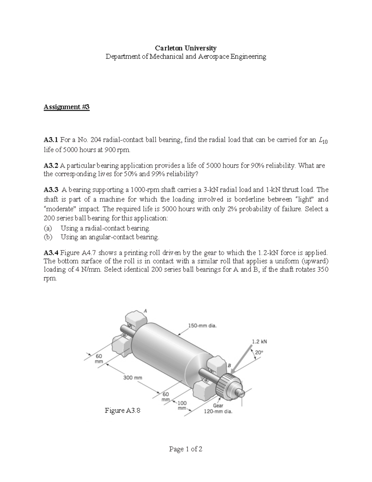 MECH 3002 Assignment 3 2024 - Page 1 of 2 Carleton University ...