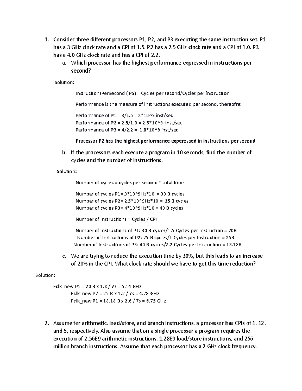 CSA assignment - 1. Consider three different processors P1, P2, and P3 executing the same - Studocu
