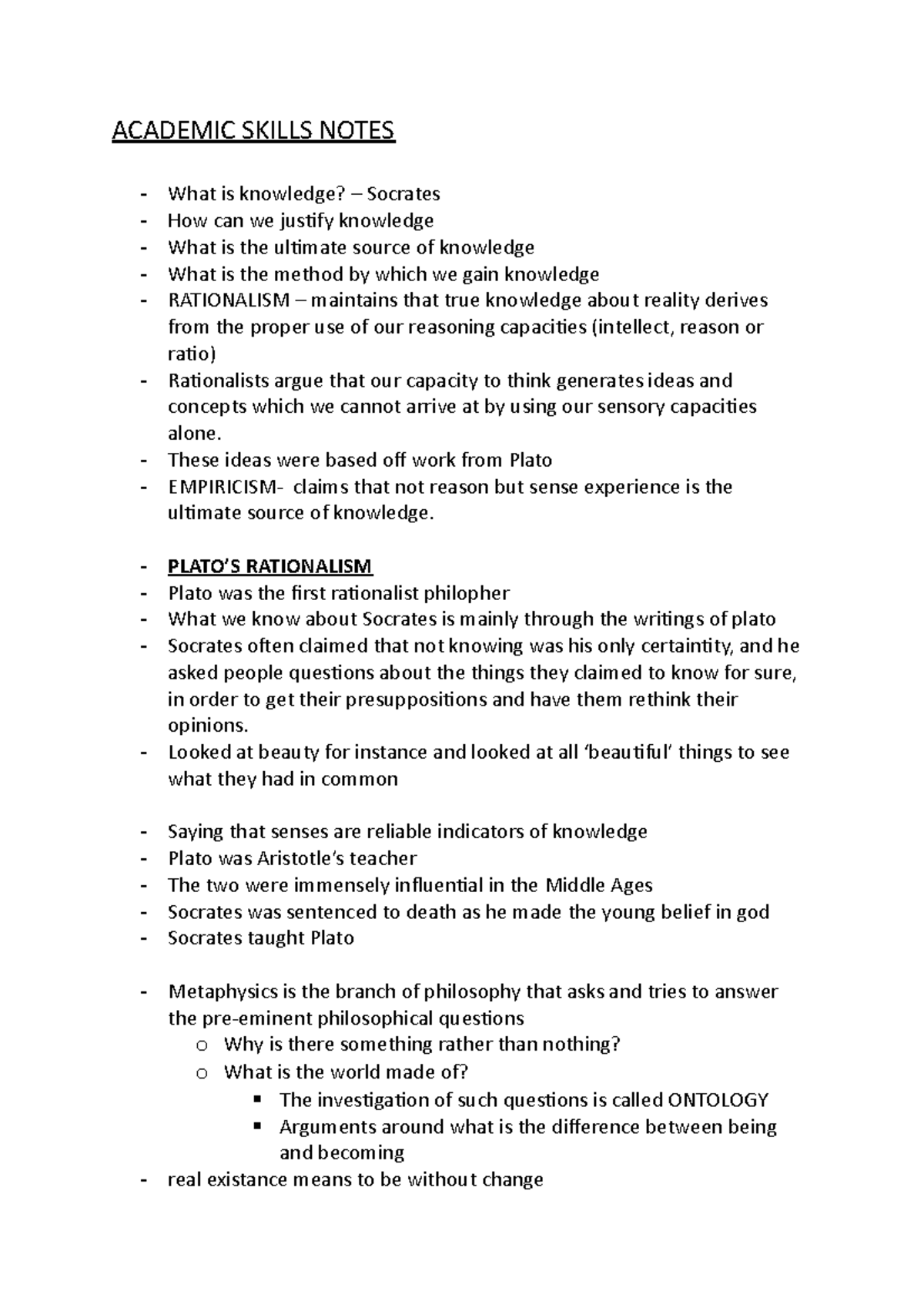 Academic Skills Notes - ACADEMIC SKILLS NOTES What is knowledge ...