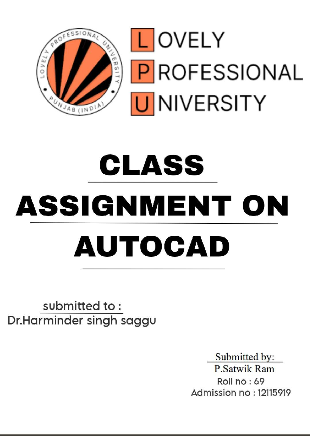 Auto Cad Assignment by Sathwik Ram - Engineering graphics and digital ...