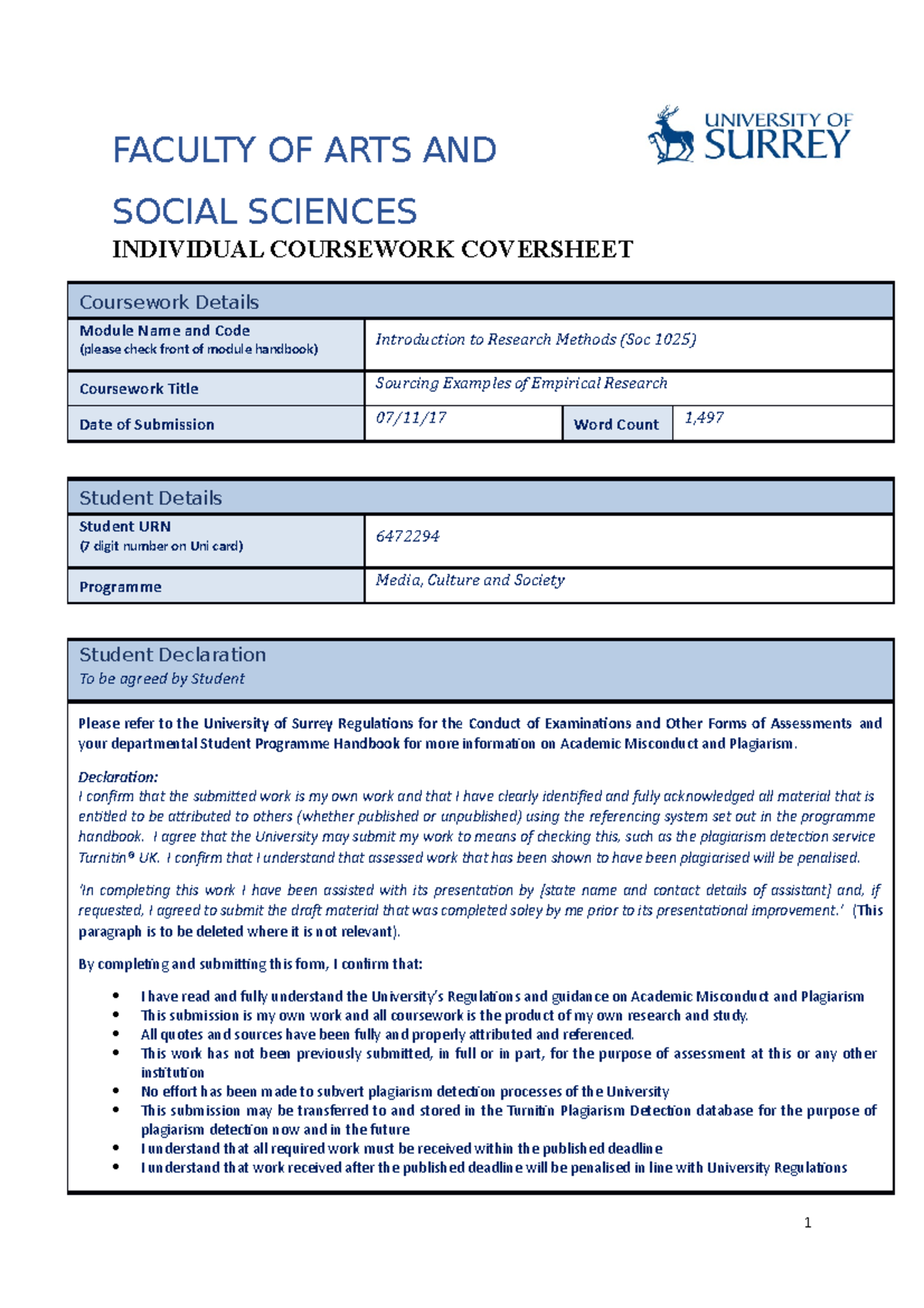Sourcing Examples of empirical research - FACULTY OF ARTS AND SOCIAL ...