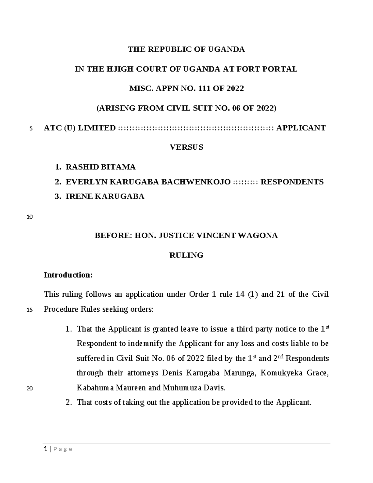 ATC (U) Limited v Bitama and Others (Miscellaneous Application No 111 ...