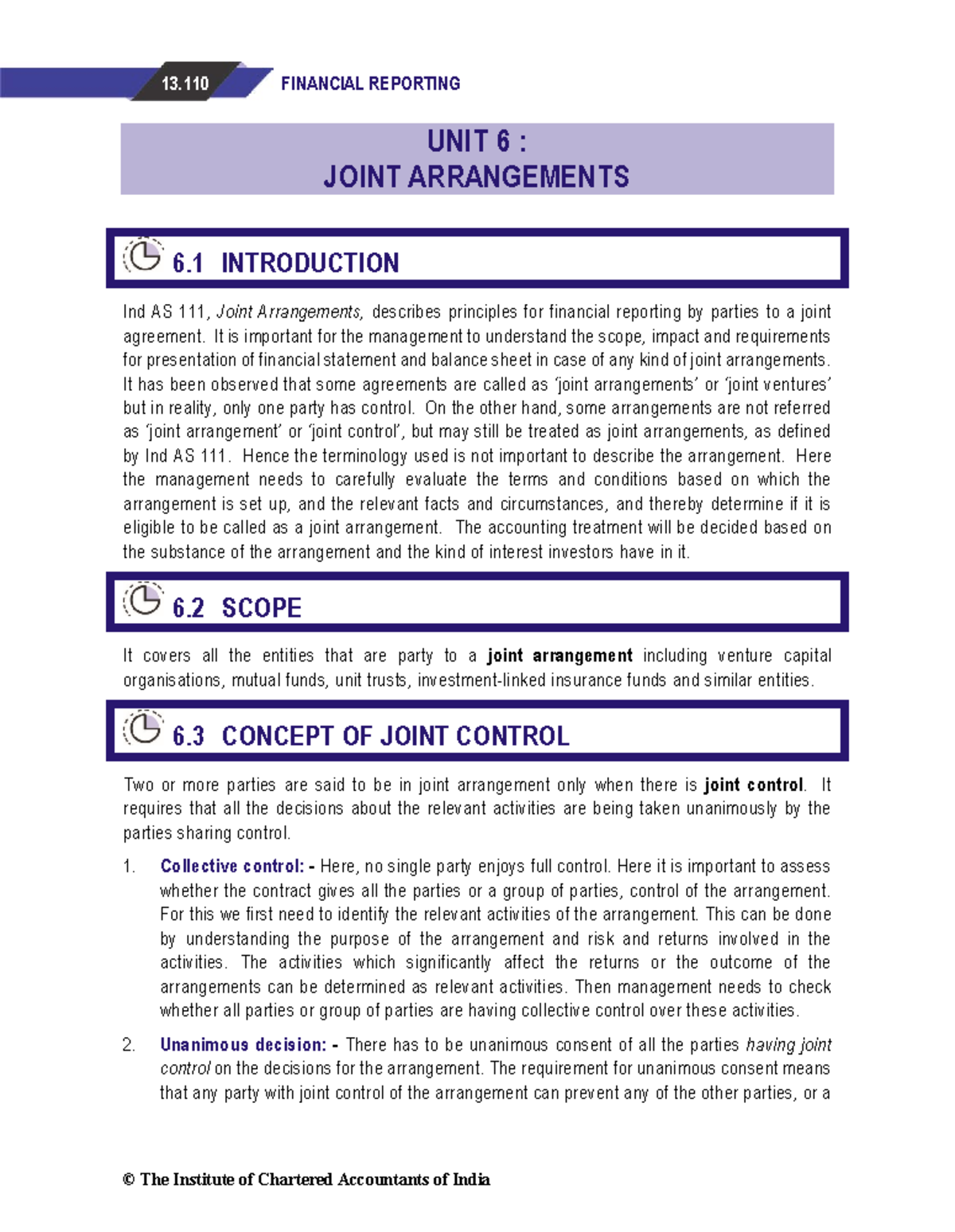 Unit 6 Joint Arrangements - 13. 110 FINANCIAL REPORTING UNIT 6 : JOINT ...