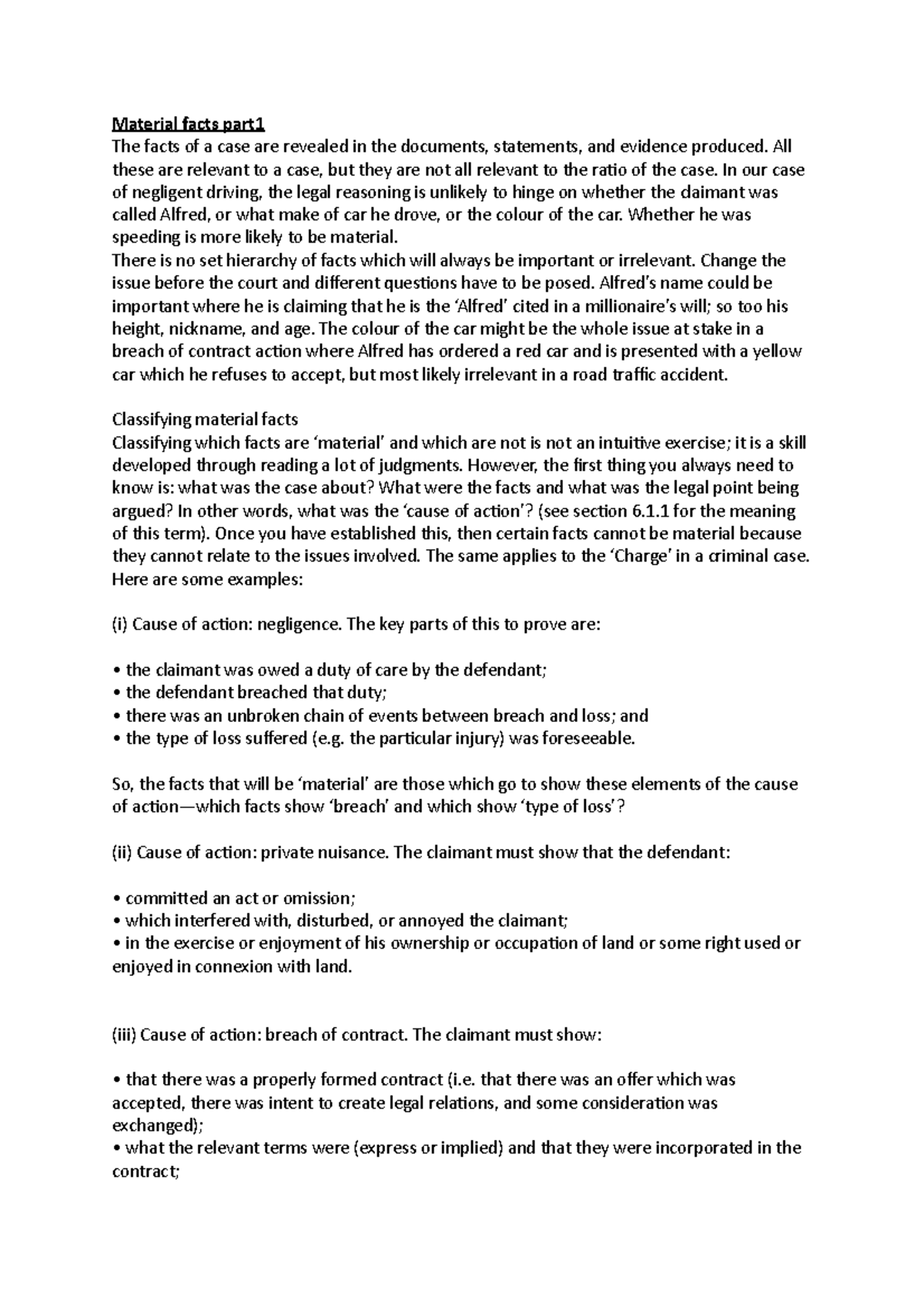 Material facts part1 - Lecture notes 3 - Material facts part The facts ...