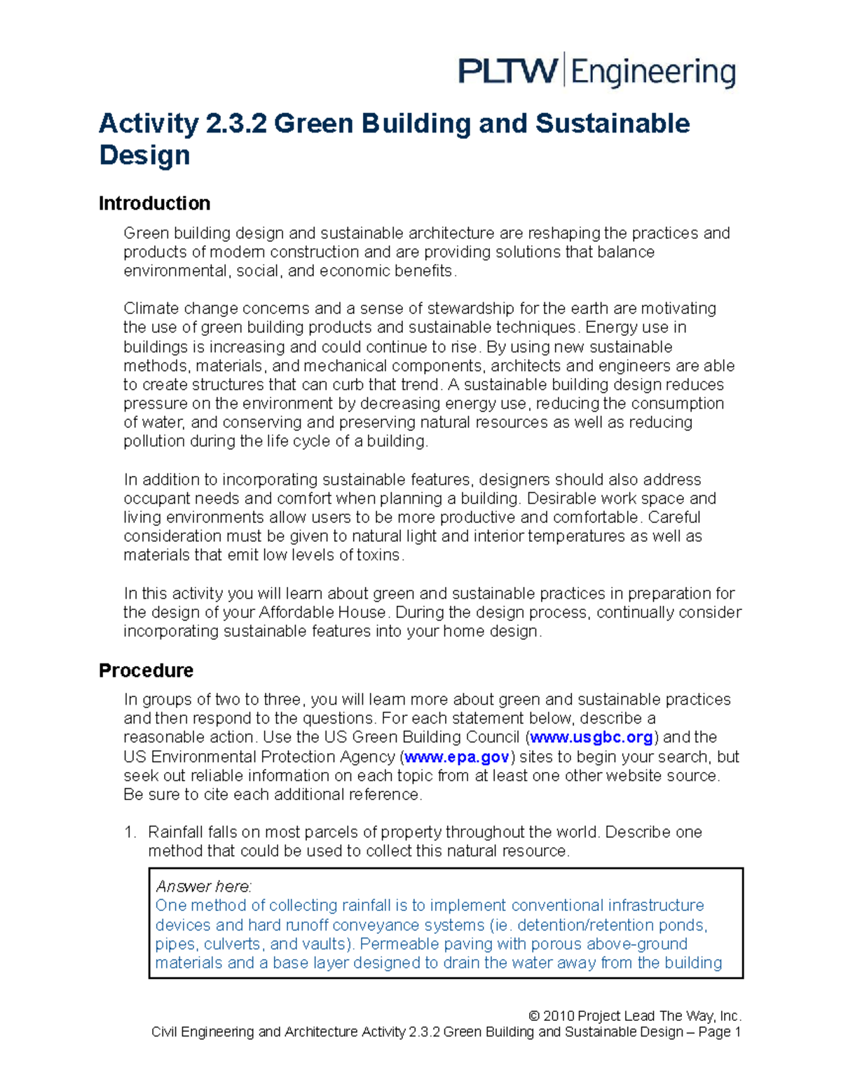 2.3.3 Greem Building and Sustainable design - Activity 2.3 Green ...