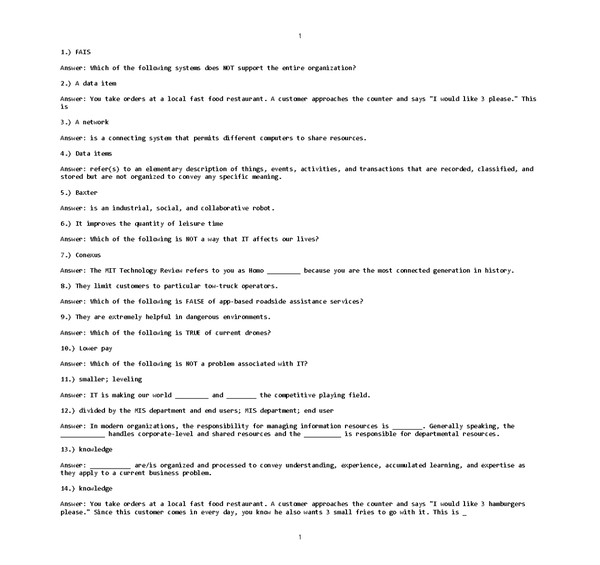 IS 2080C - 2017 Final Review - 1.) FAIS Answer: Which of the following ...
