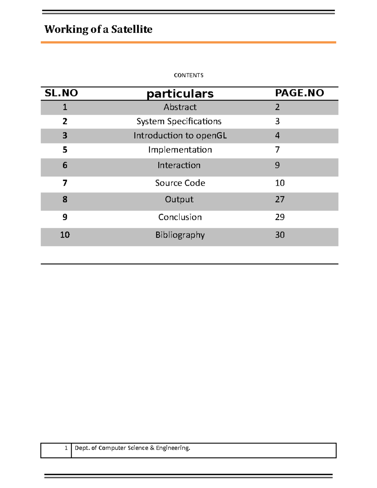 Working of a Satellite CG Project using Open GL Report - CONTENTS 1 ...