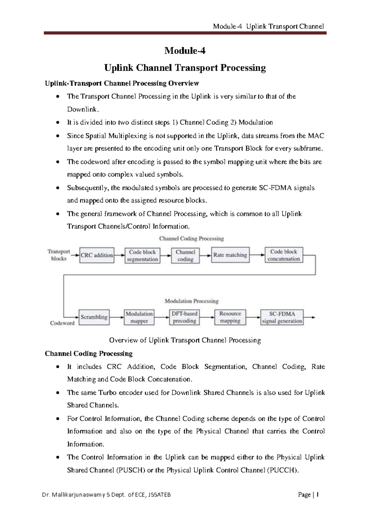 LTE Module-4 Notes-1 - LTE module 4 notes - Processing Module- Uplink ...