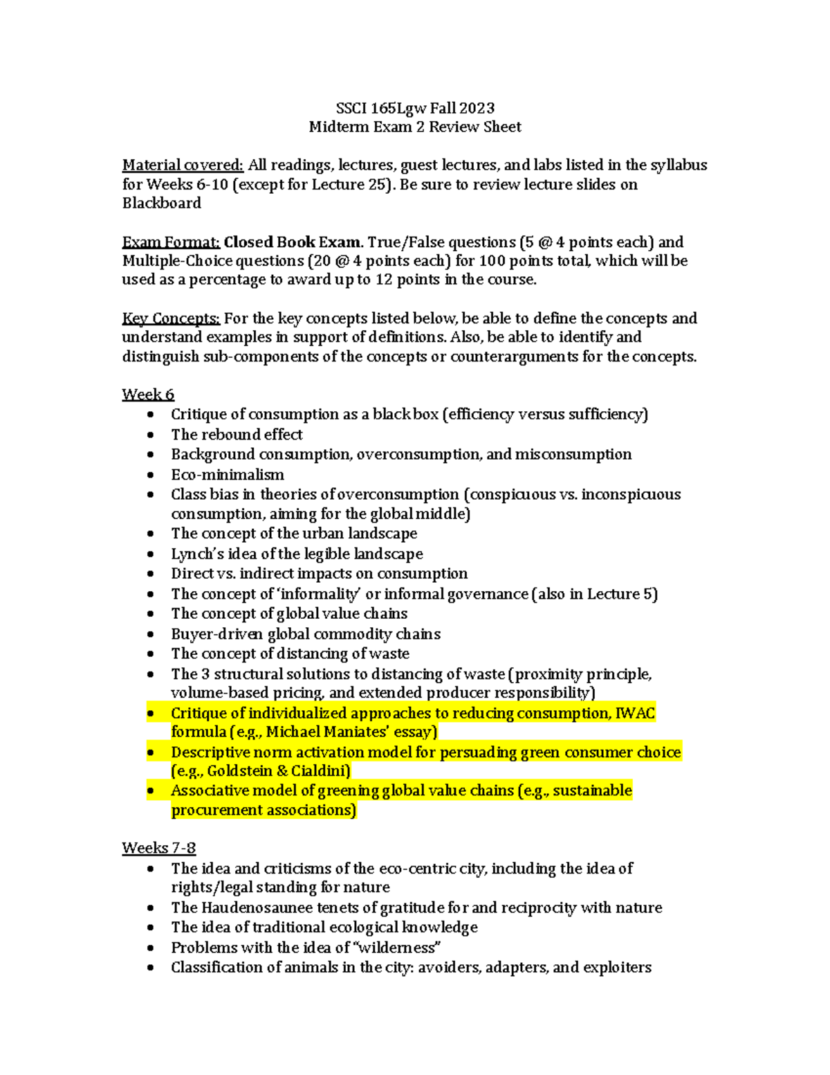 SSCI 165Lgw Fall 2023 Midterm 2 Review Sheet Revised - SSCI 165Lgw Fall 2023 Midterm Exam 2 ...
