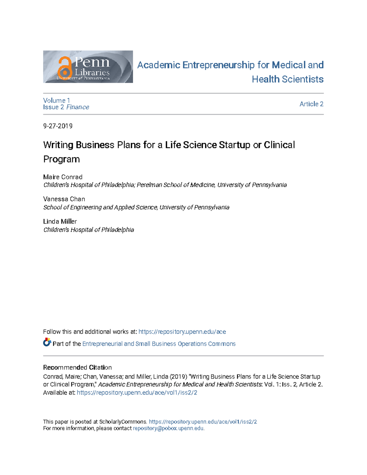 Writing Business Plans for a Life Science Startup or Clinical Pro ...