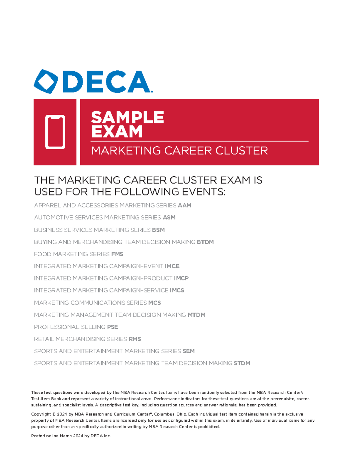 1-10 DECA Sample EXAM - Practice materials for marketing - These test ...