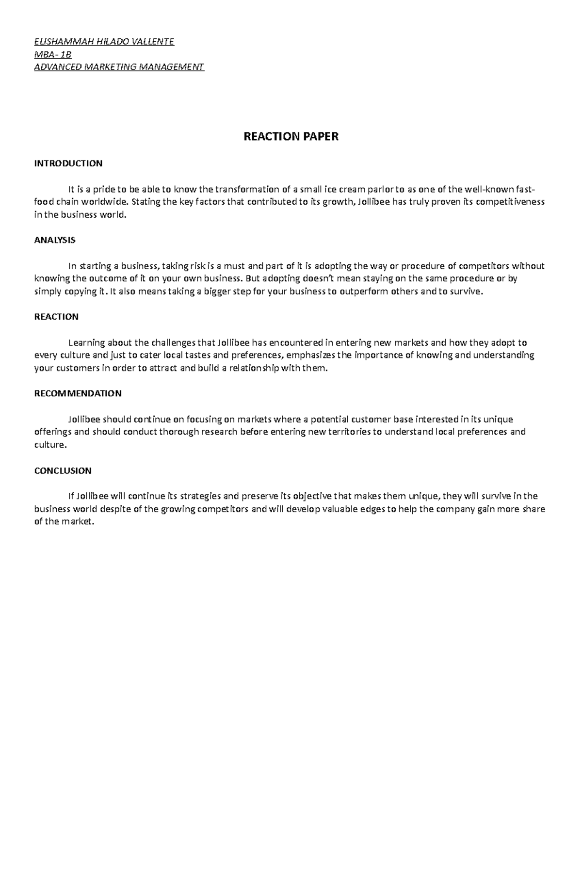 Vallente, Elishammah Hilado - ELISHAMMAH HILADO VALLENTE MBA- 1B ...