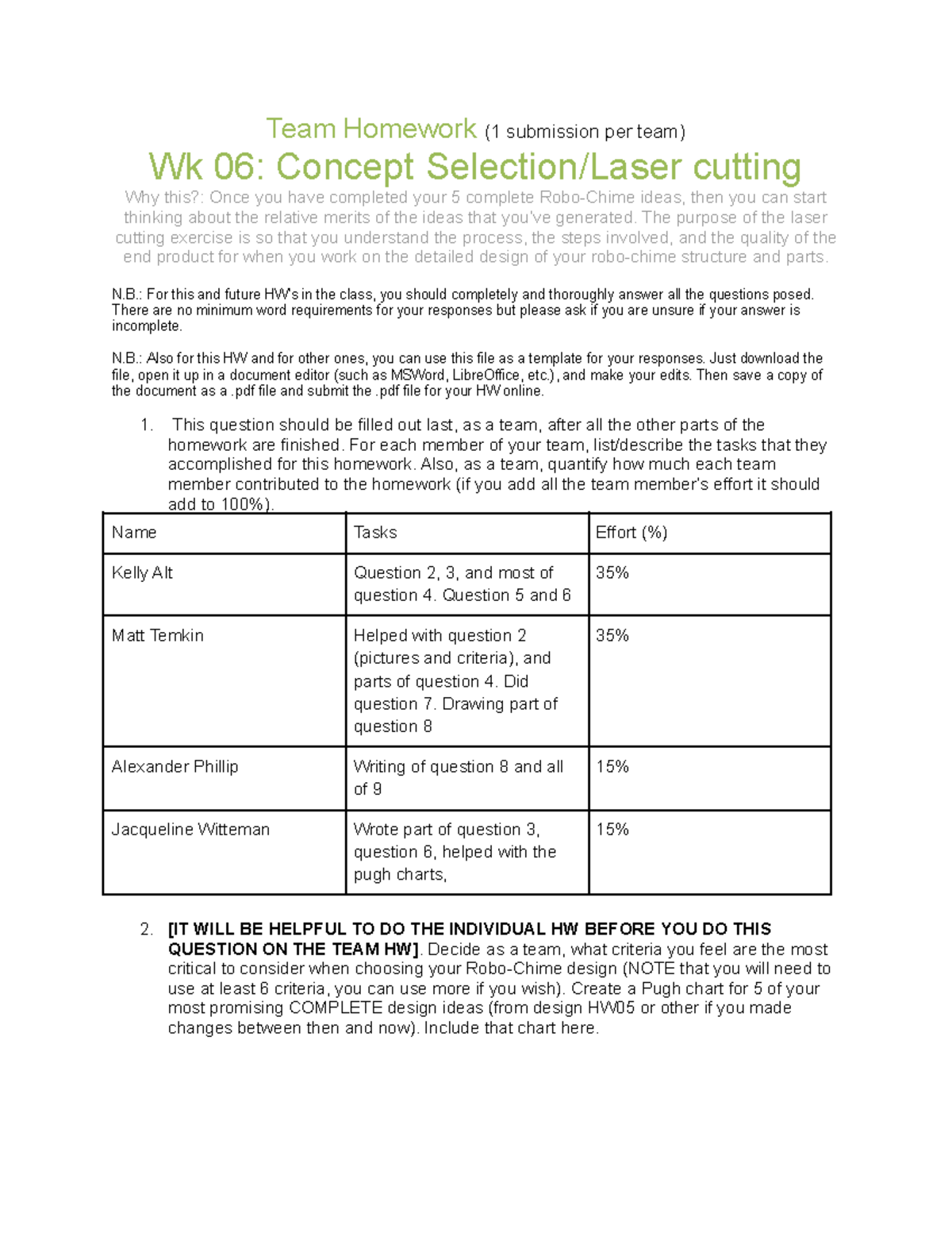 Wk06 Concept Selection Laser Cutting (TEAM) - Team Homework(1 submission per team) Wk 06 ...