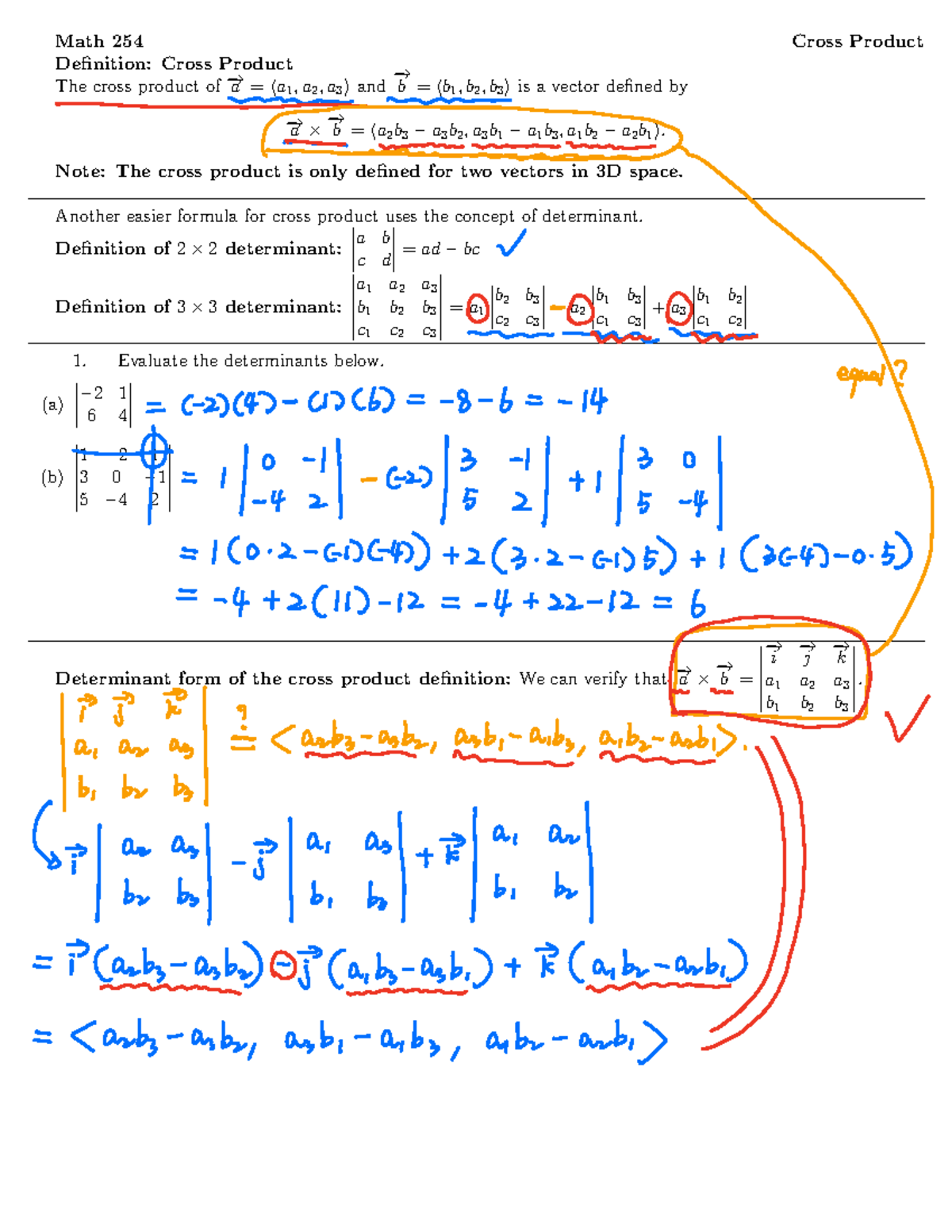 Sec 12.4 Annotated - Lecture notes Section 12.4 The Cross Product ...
