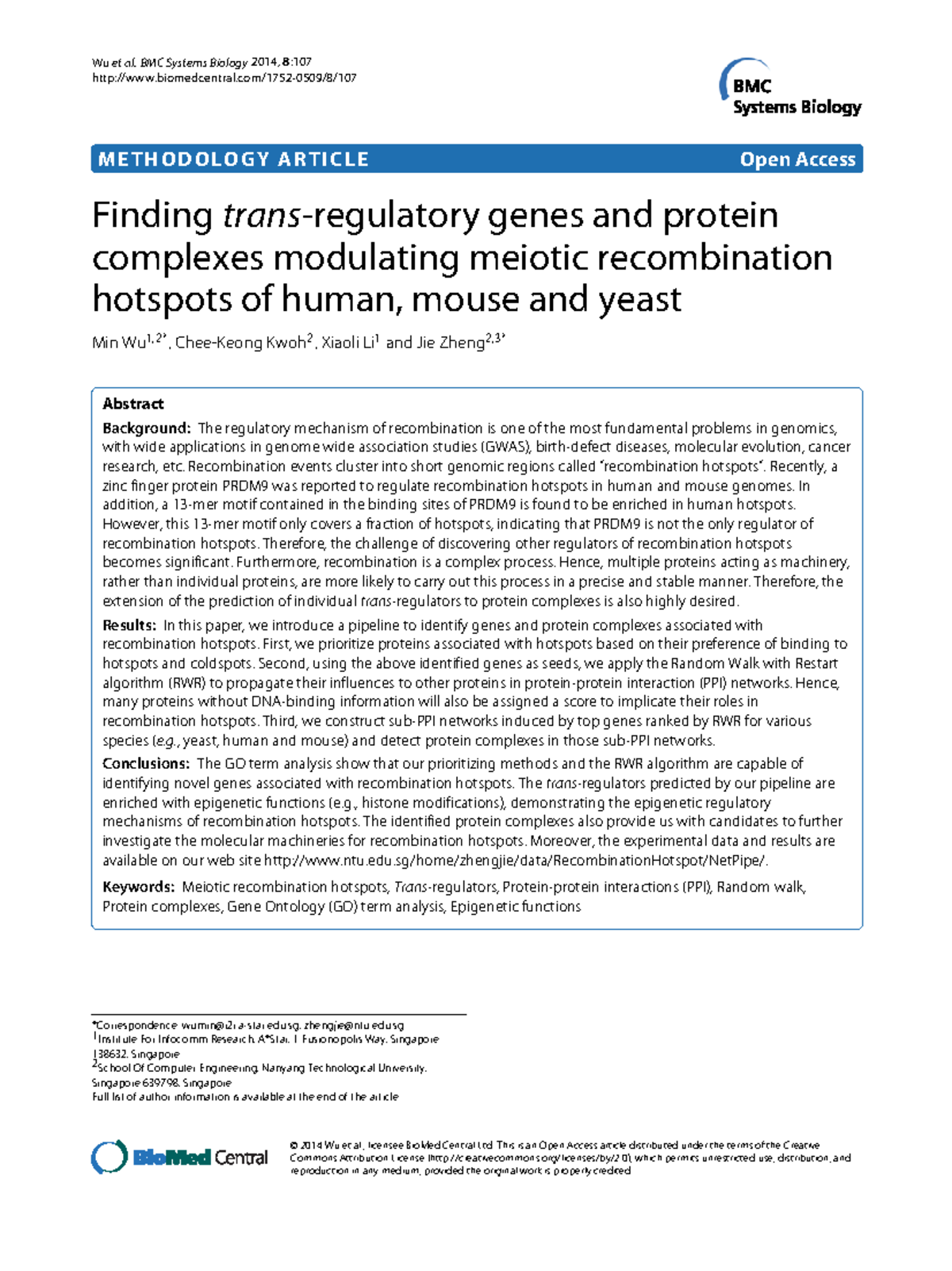 Finding trans regulatory genes and protein complexes modulating meiotic ...