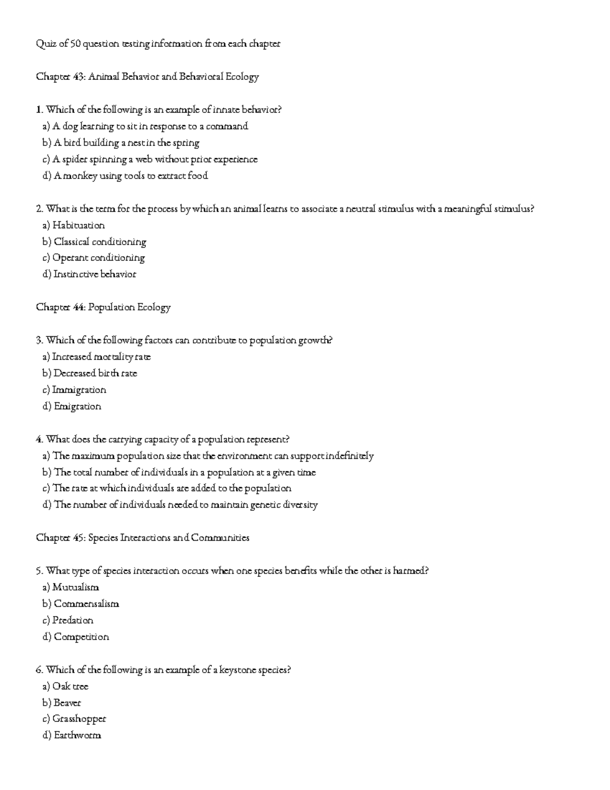 Quiz of 50 question testing information from each chapter from Module 3 ...