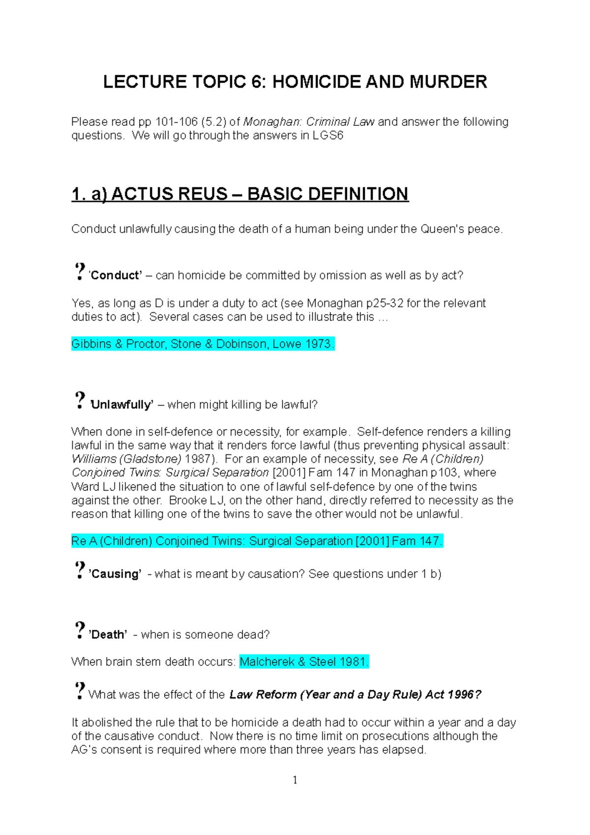 Lecture Topic 6 Homicide - Murder - LECTURE TOPIC 6: HOMICIDE AND ...