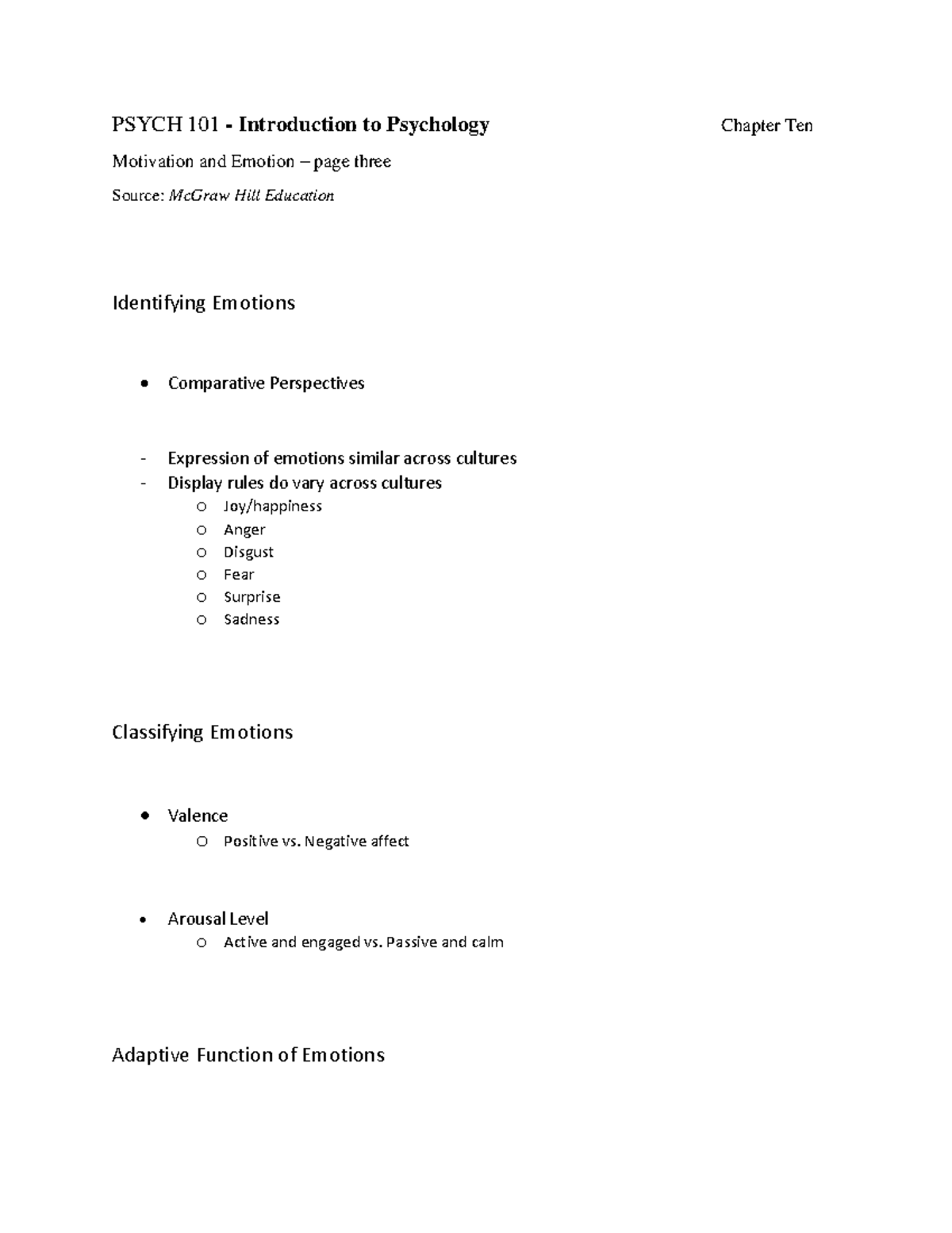 PSYCH 101 Chapter 10 Lecture Notes 3 - PSYCH 101 - Introduction to ...