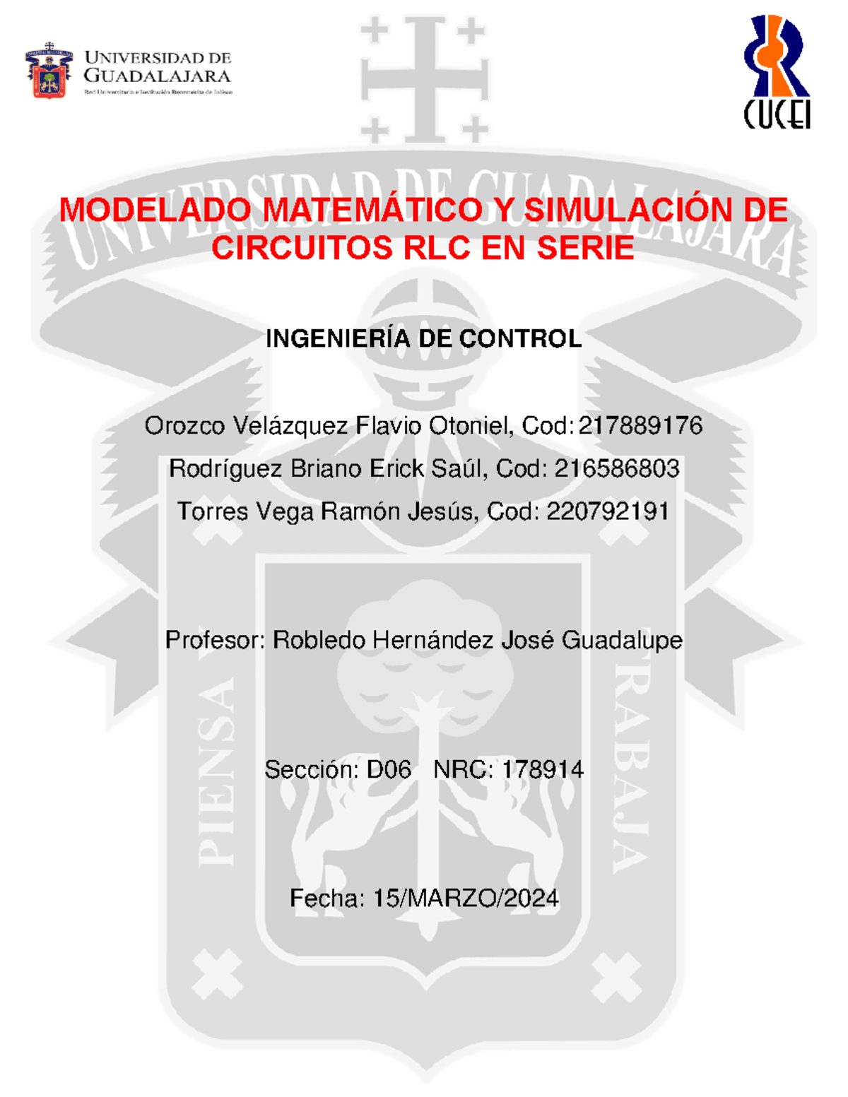 Modelado matemático y simulación de circuitos RLC en serie - MODELADO ...